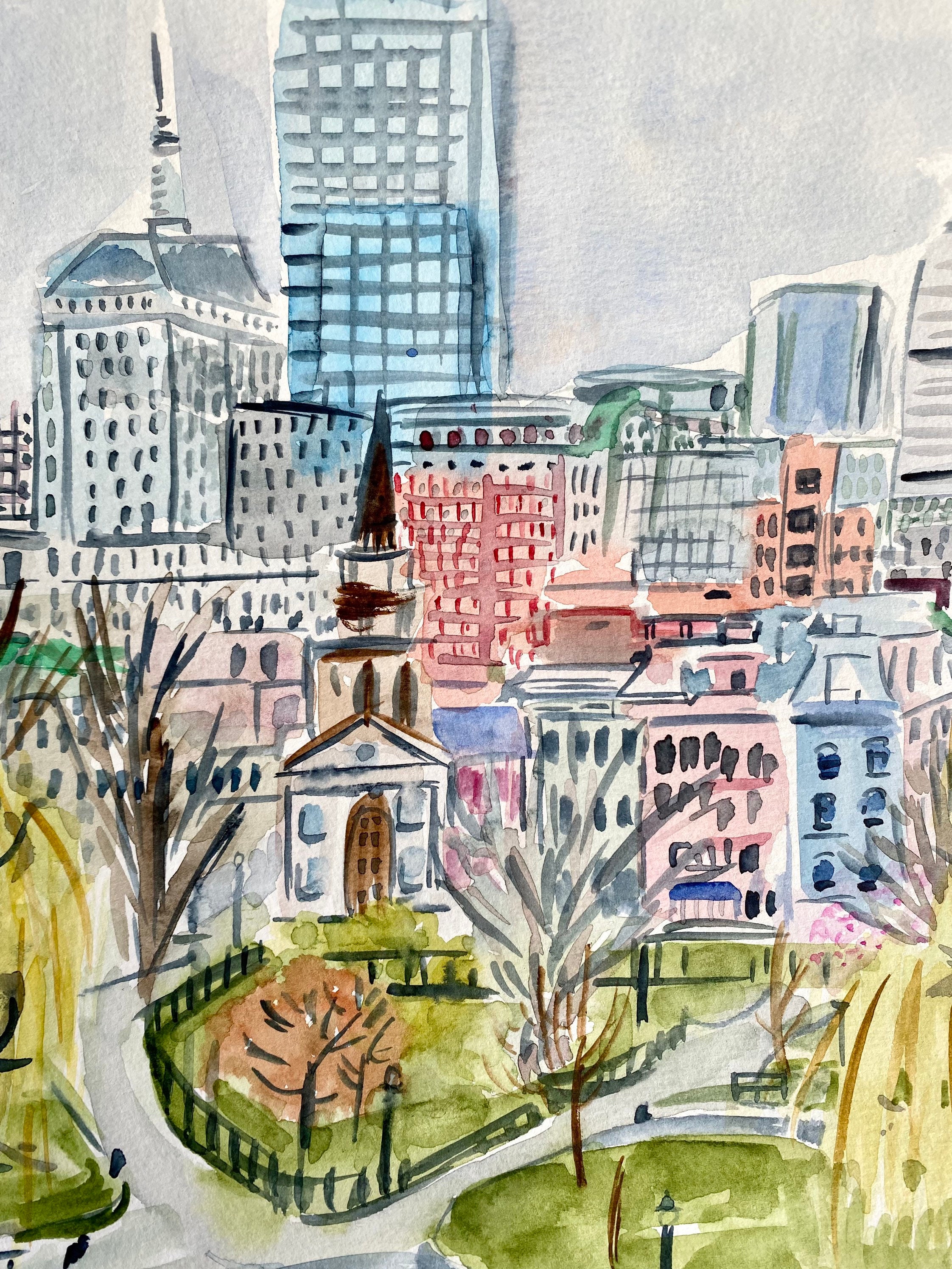 Boston Public Garden Watercolor Print • Boston Skyline Art • Beacon ...