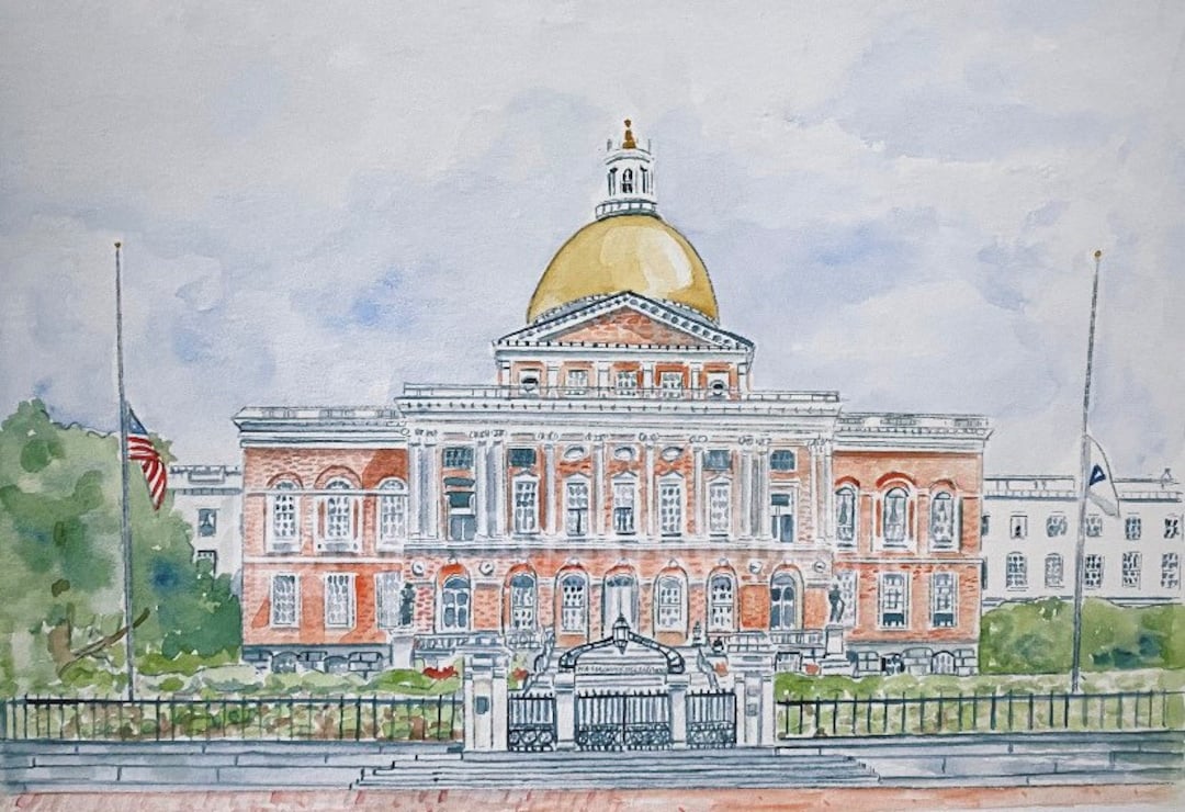 Boston Print - Boston State House, Massachusetts Decor, Watercolor ...