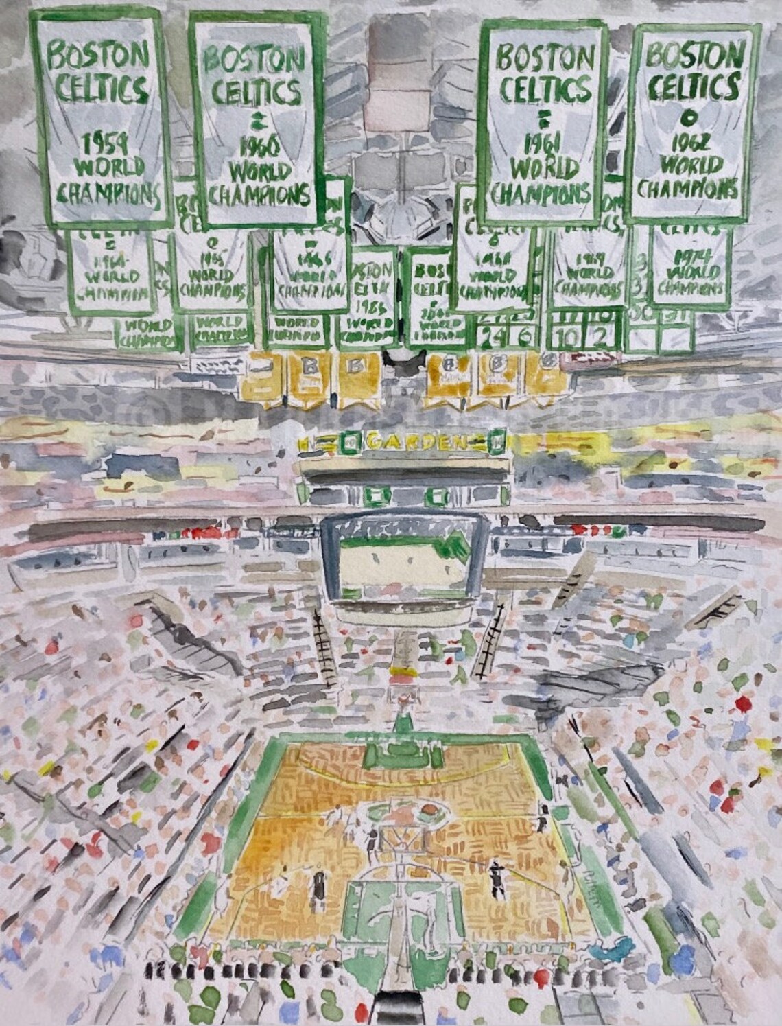 Boston Celtics Watercolor Giclee Print, Boston Celtics Sports , TD ...