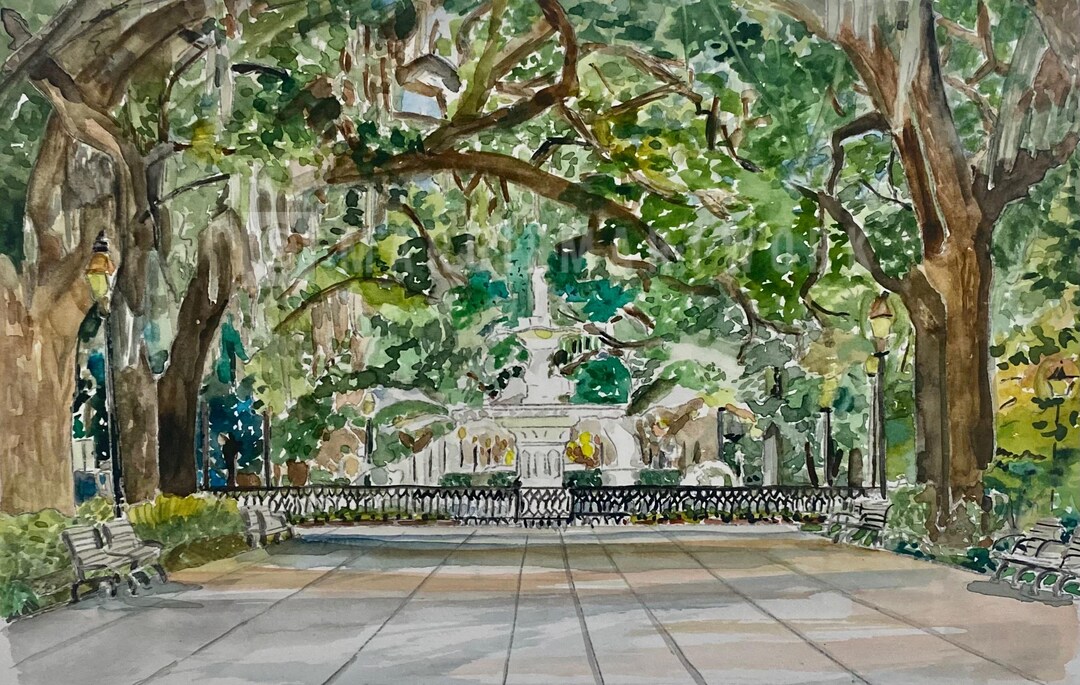 Forsyth Park Fountain Savannah Georgia Painting Print- A Portion of ...