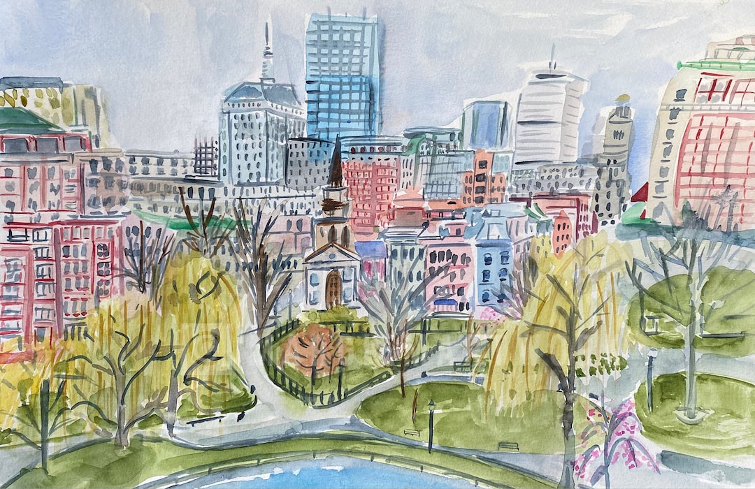 Boston Public Garden Watercolor Print • Boston Skyline Art • Beacon ...
