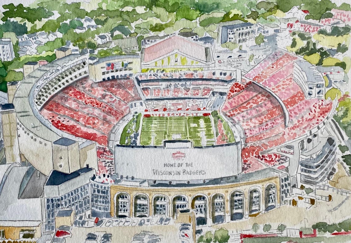 Wisconsin Camp Randall Stadium,watercolor Giclee the Home Field for the ...