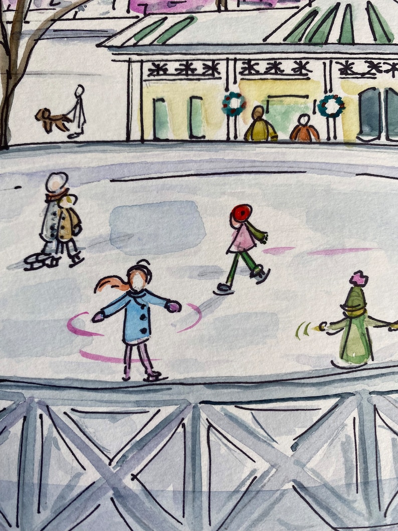 Boston Watercolor Giclee Professional Print,frog Pond, Ice Skating ...