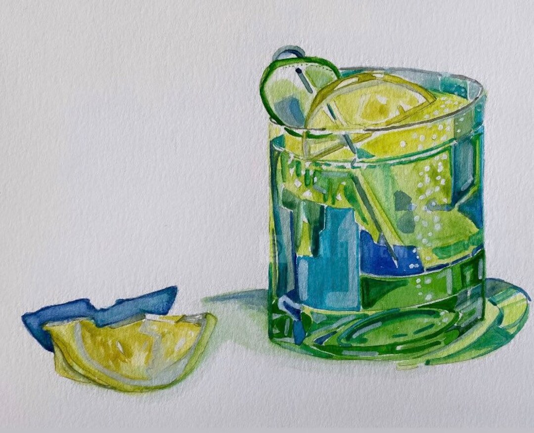 Cocktail Mocktail Art Print Colors Blues ,greens and Yellows. Fun Wall ...