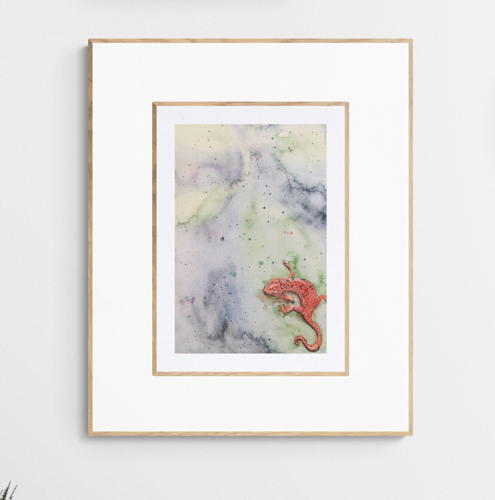 Watercolor Wildlife Art Print Red Spotted Newt on a Wild Rose - Etsy