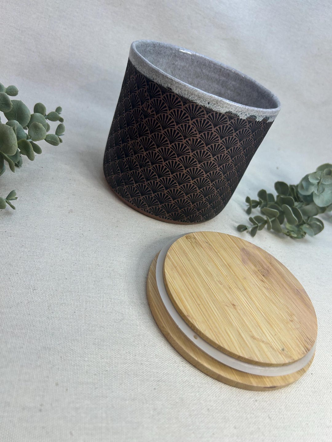 Wood Lid Ceramic Jar With Decal - Etsy