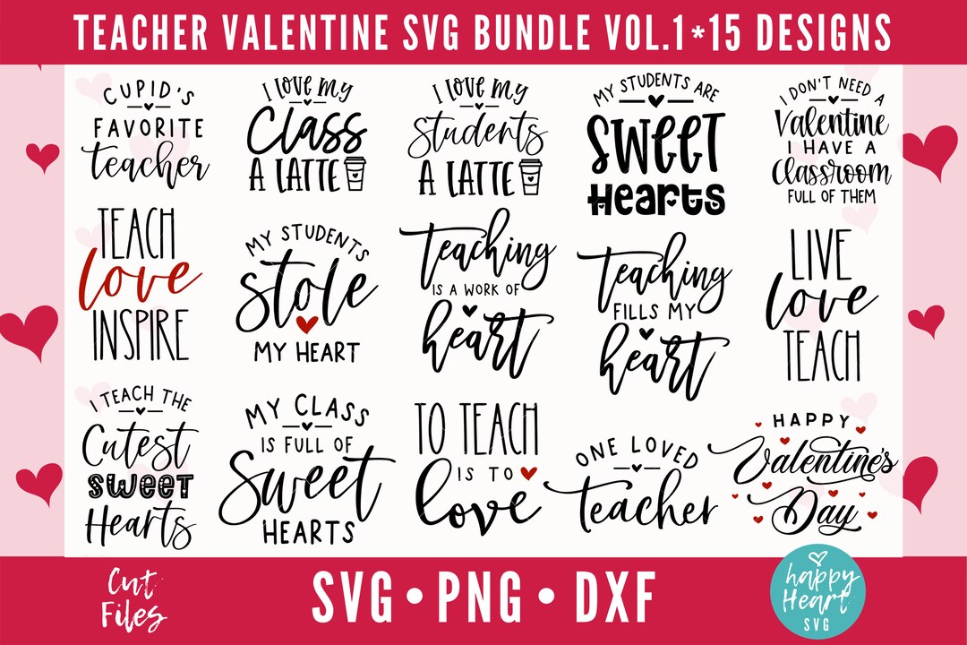 Teacher Valentine SVG Bundle, Valentine SVG Bundle, Teacher Bundle ...