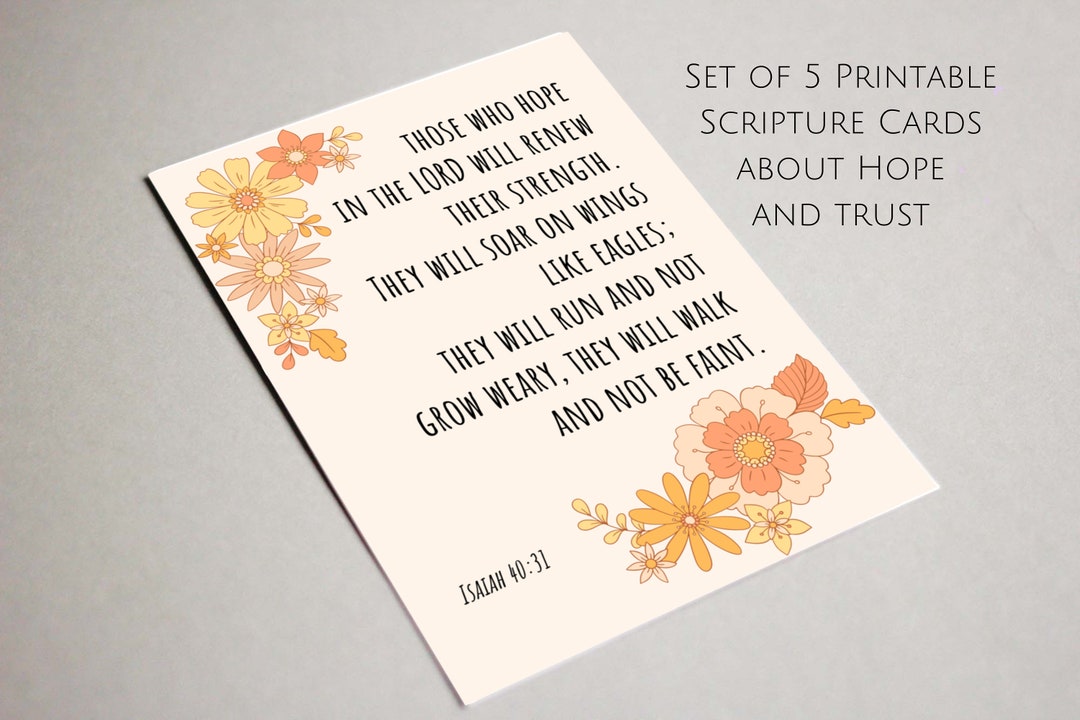 Printable Scripture Cards, Set of 5 Cards, Trust Hope Bible Verse Cards ...