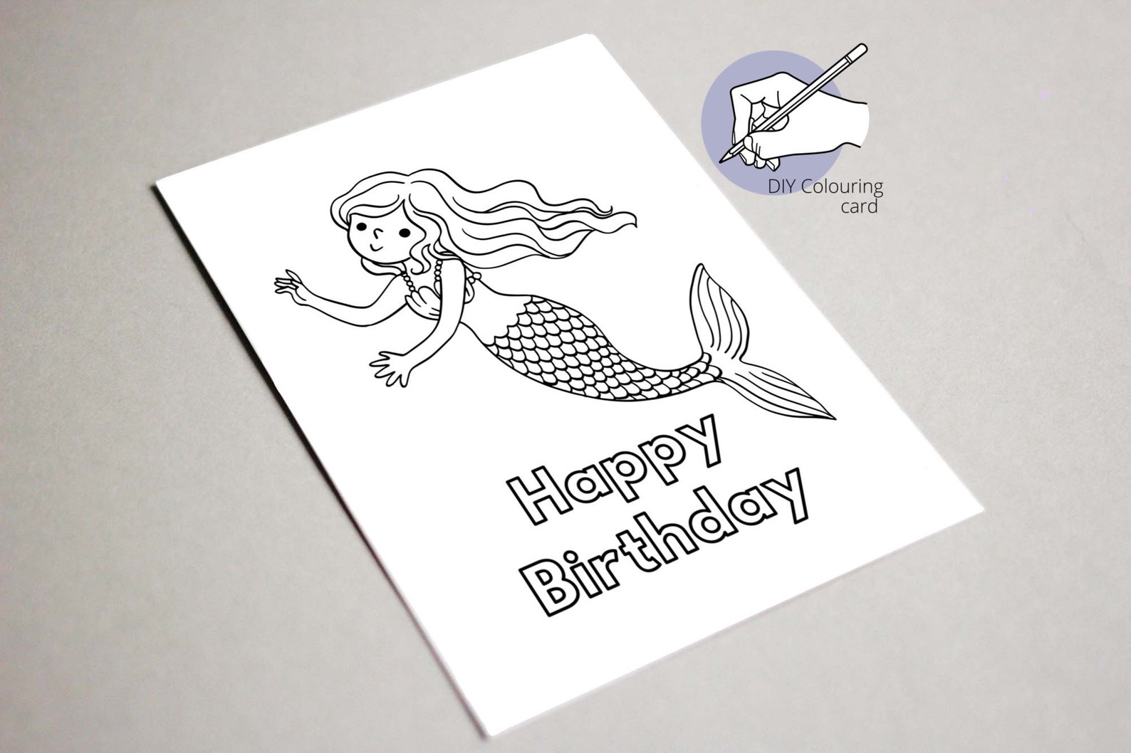 Printable Happy Birthday Colouring Card Mermaid Birthday Card - Etsy