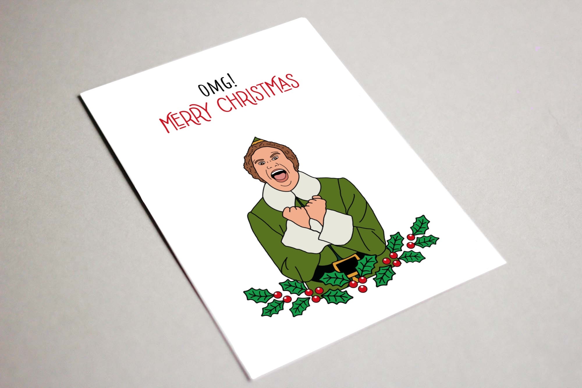 Elf Christmas Card, Printable Card, OMG Merry Christmas, Buddy Card ...
