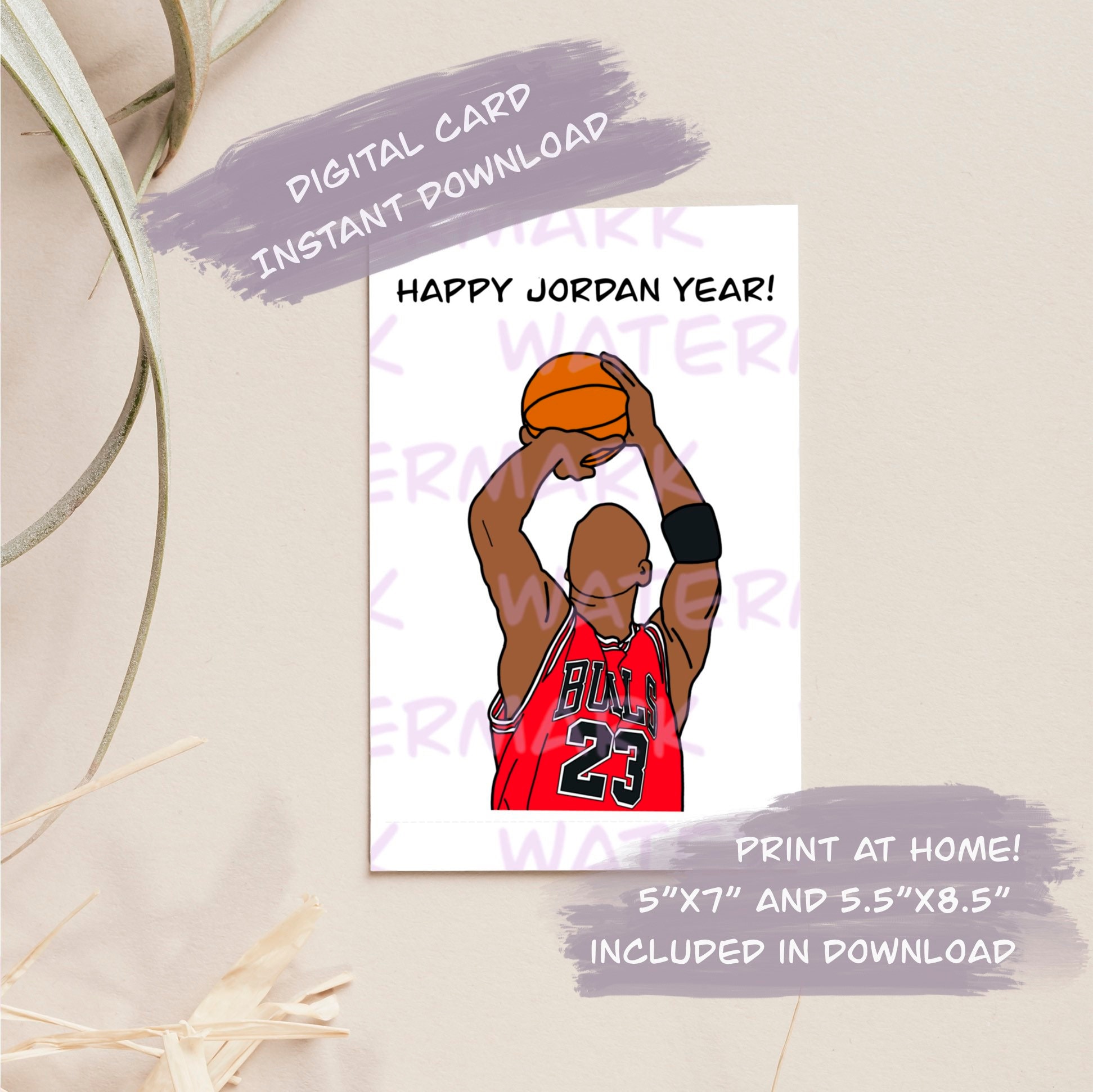 Printable Digital Card Jordan Year Birthday Card 23 Greeting | Etsy