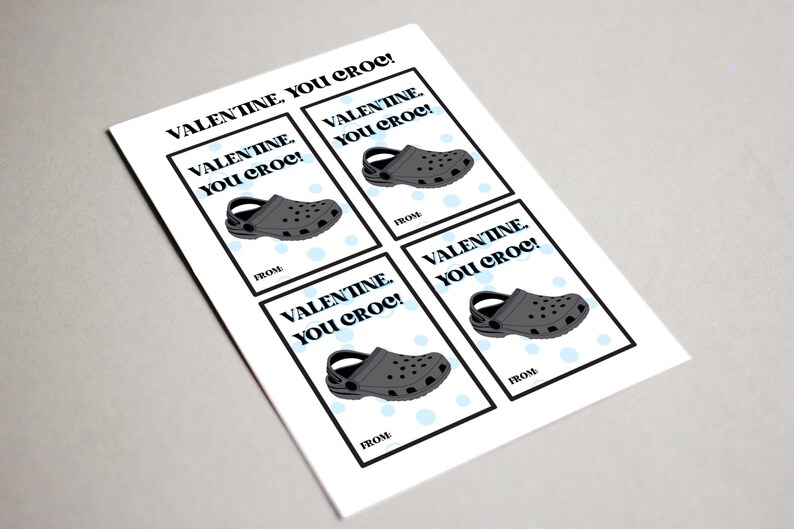 Printable Croc Valentines Card, Croc Inspired Kids Valentines Card ...