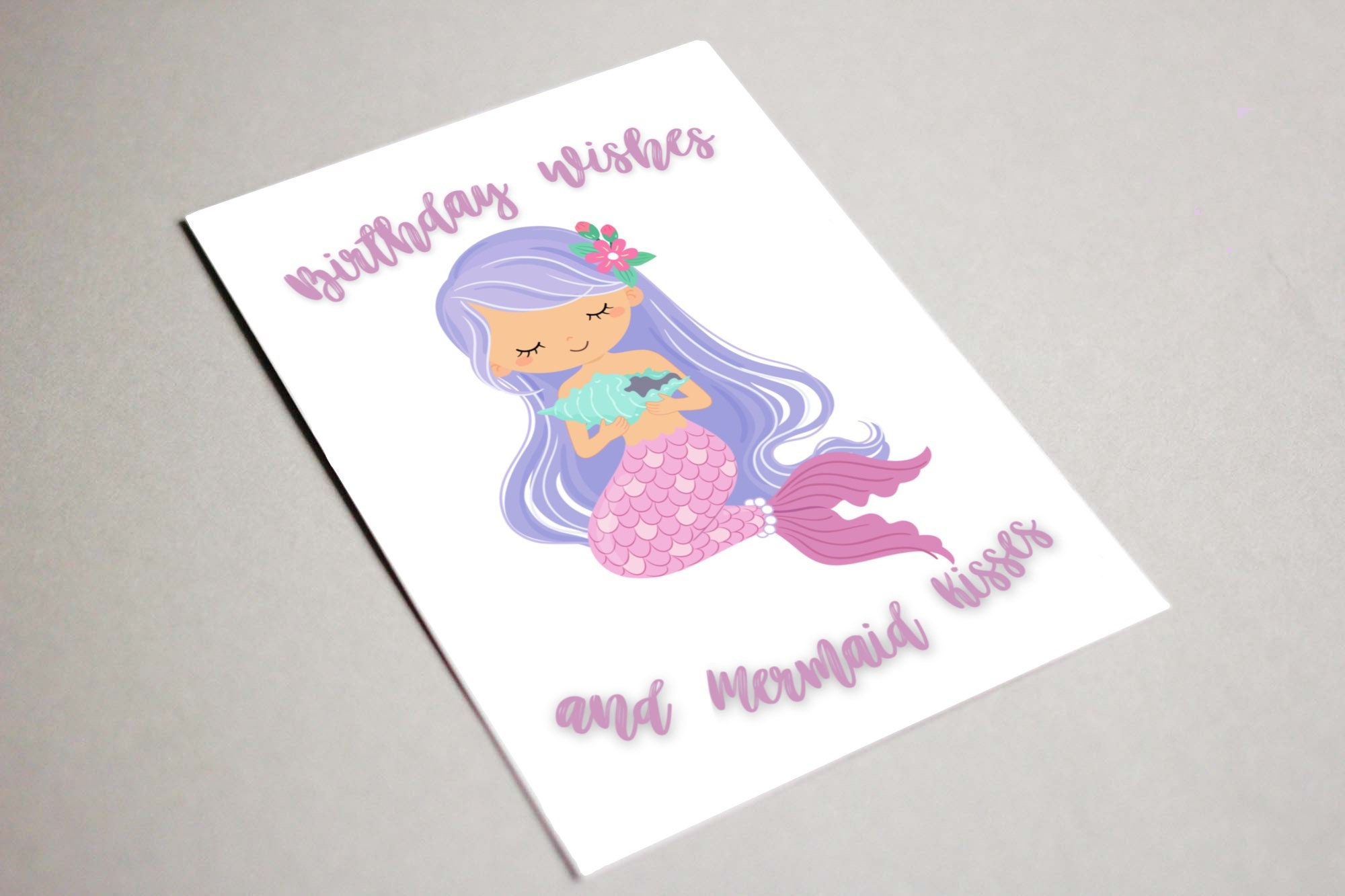 Printable Digital Download Card Mermaid Birthday Wishes and - Etsy