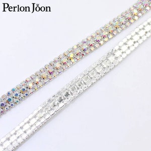 HOT FIX 3 Row 1-5 YARDS Colorful Bright Trim Rhinestone Iron on Hotfix ...