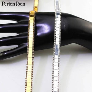 HOT FIX Trim 1-5 YARDS Gold Silver Metallic Rhinestone Glass Edging ...