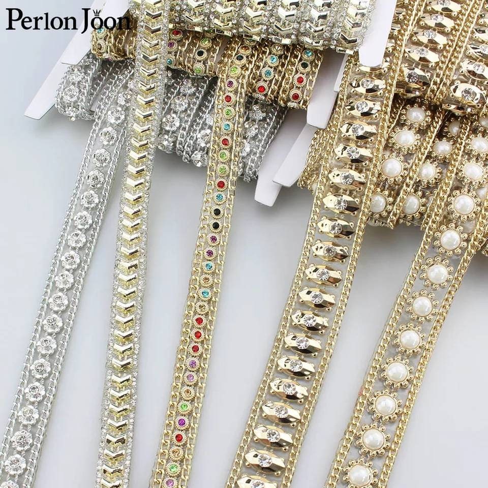 Hot Fix Gold Trim 1-5 YARDS Hotfix Edge Edging Rhinestone Diamante ...