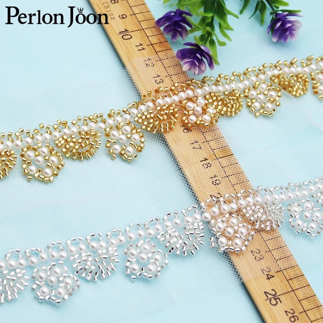 Pearl Flower Pattern Beaded 5 YARDS Sash Waistline Trim Sew on Onto ...