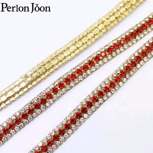 HOT FIX 3 Row 1-5 YARDS Colorful Bright Trim Rhinestone Iron on Hotfix ...