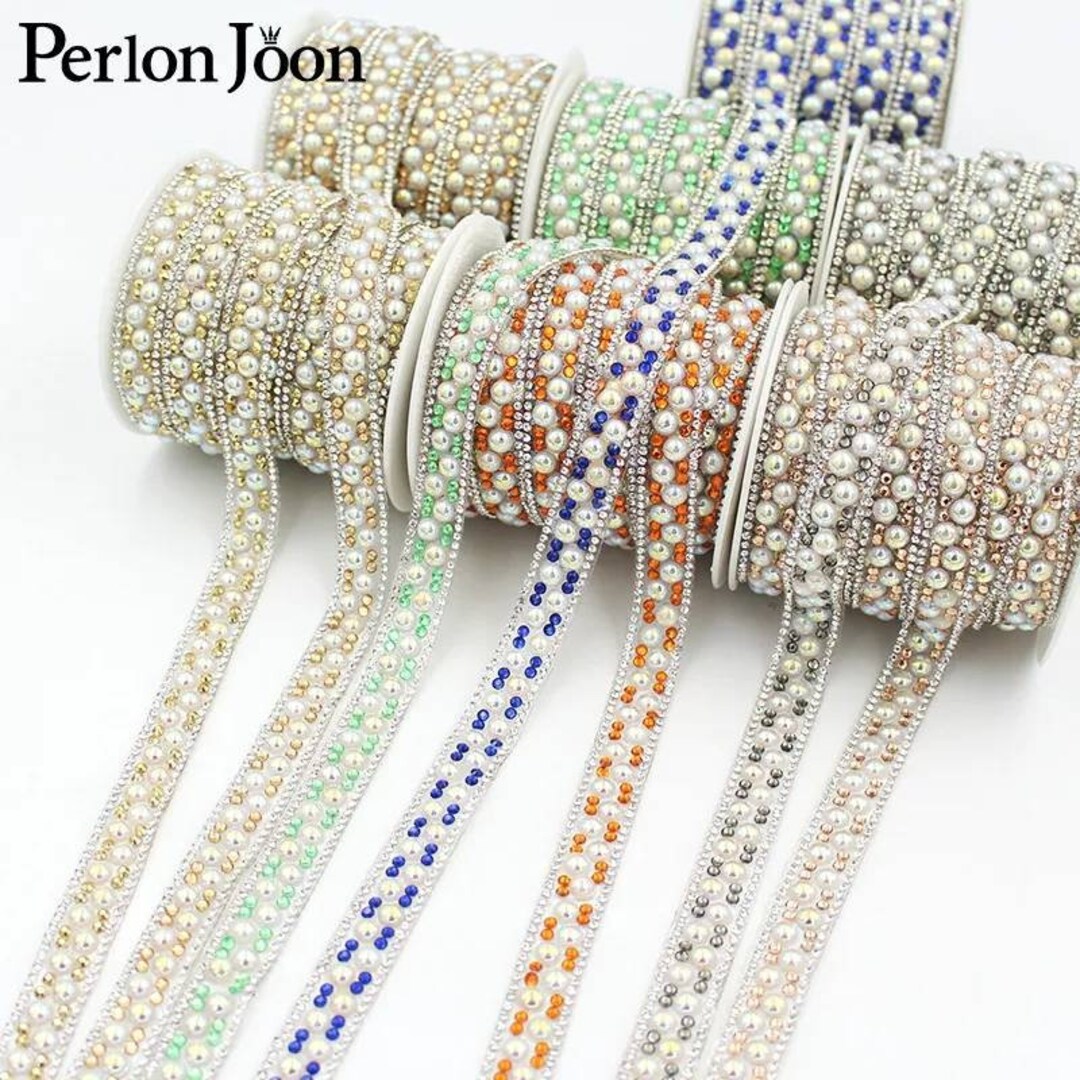 HOT FIX Pearl 1-5 YARD Multicolour Spots Rhinestone Spotted Spotty ...