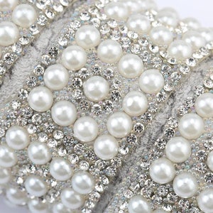 Hot Fix Pearl 1-5 YARD Rhinestone Sash Trim Applique Hotfix Diamante ...