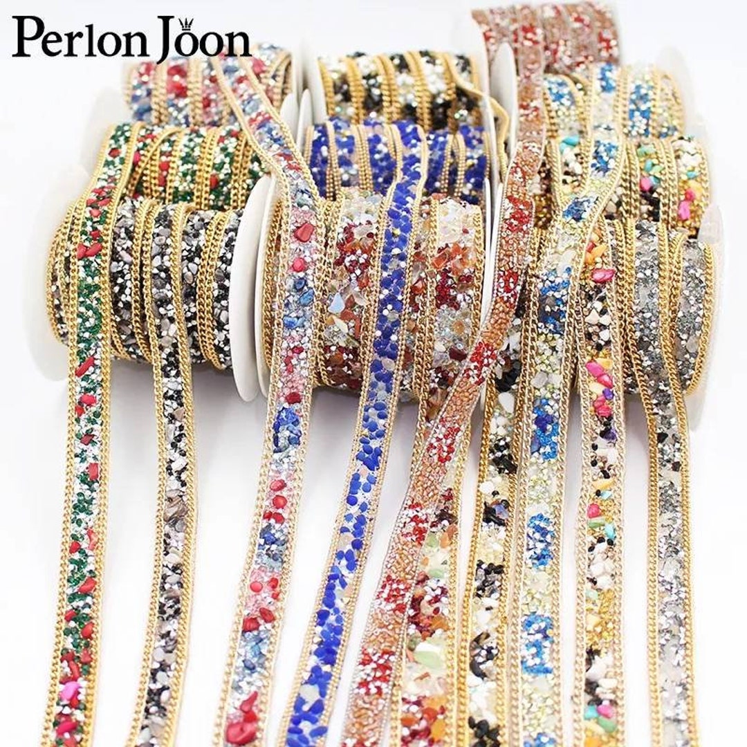 Hot Fix Multicolour 1-10 YARDS Colourful Rhinestone Cluster Edge Trim ...