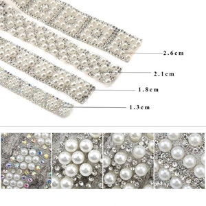 Hot Fix Pearl 1-5 YARD Rhinestone Sash Trim Applique Hotfix Diamante ...