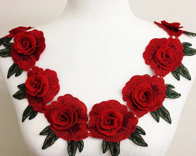 Red Flower Embellishment Dress Edging Hem Embroidery Machine Design ...