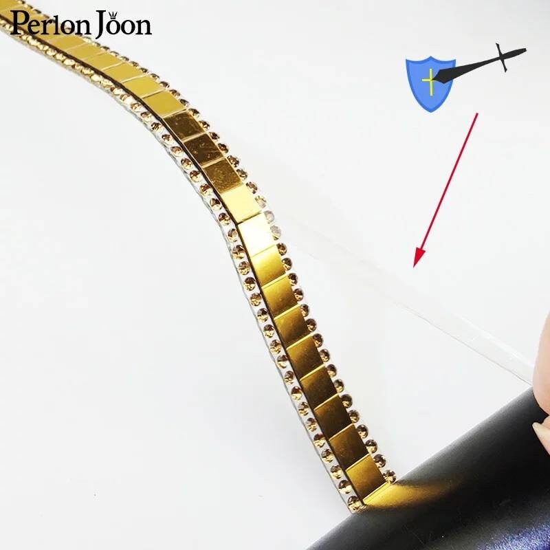 HOT FIX Trim 1-5 YARDS Gold Silver Metallic Rhinestone Glass Edging ...