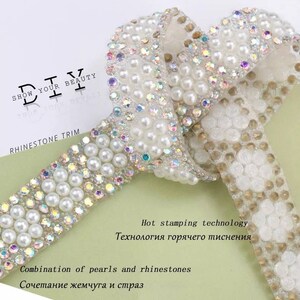 Hot Fix Pearl 1-5 YARD Rhinestone Sash Trim Applique Hotfix Diamante ...