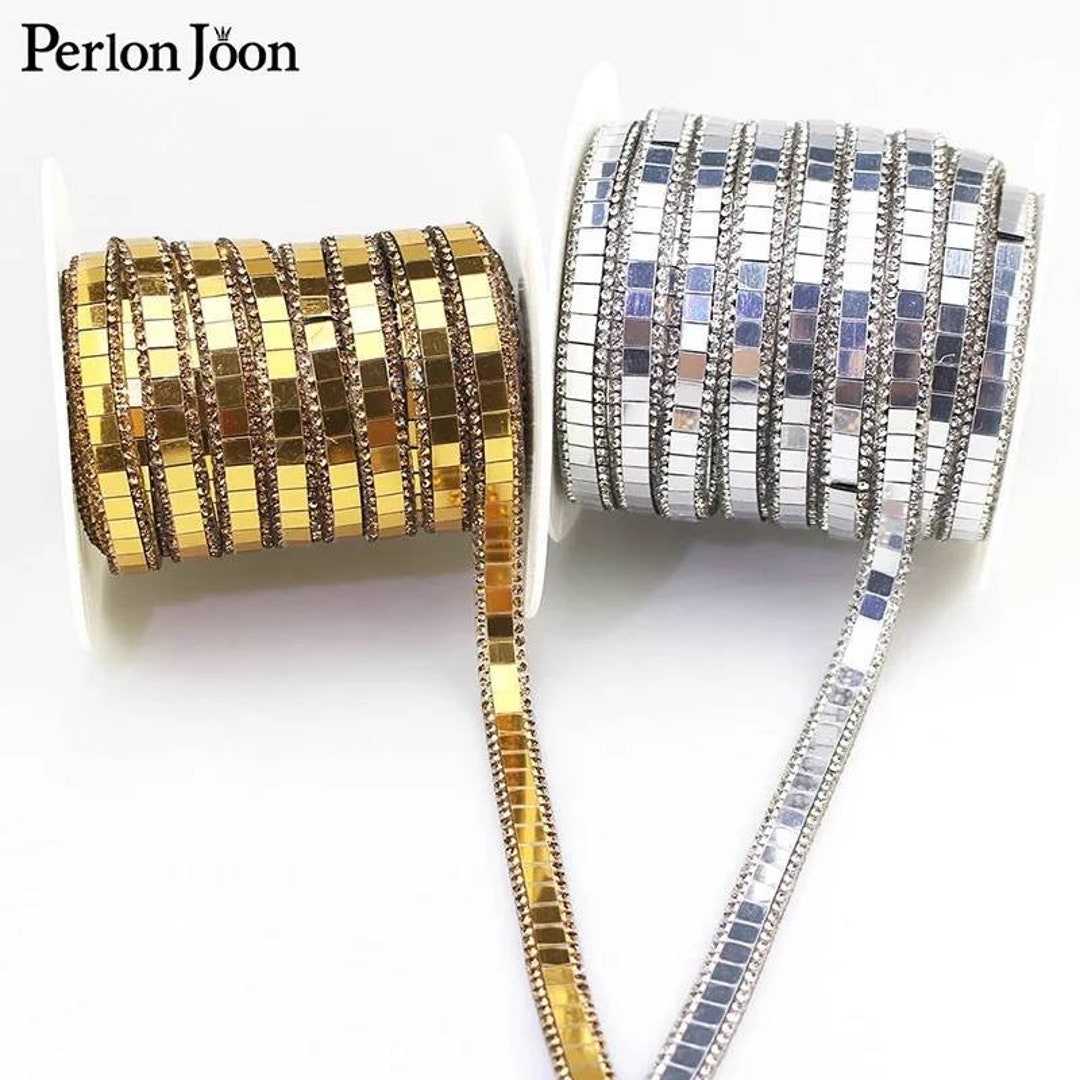 HOT FIX Trim 1-5 YARDS Gold Silver Metallic Rhinestone Glass Edging ...