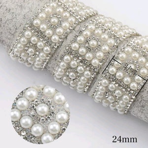 Hot Fix Pearl 1-5 YARD Rhinestone Sash Trim Applique Hotfix Diamante ...