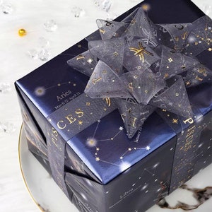 Zodiac Star Sign Astrology Ribbon Astrological Black Organza Gold Foil ...
