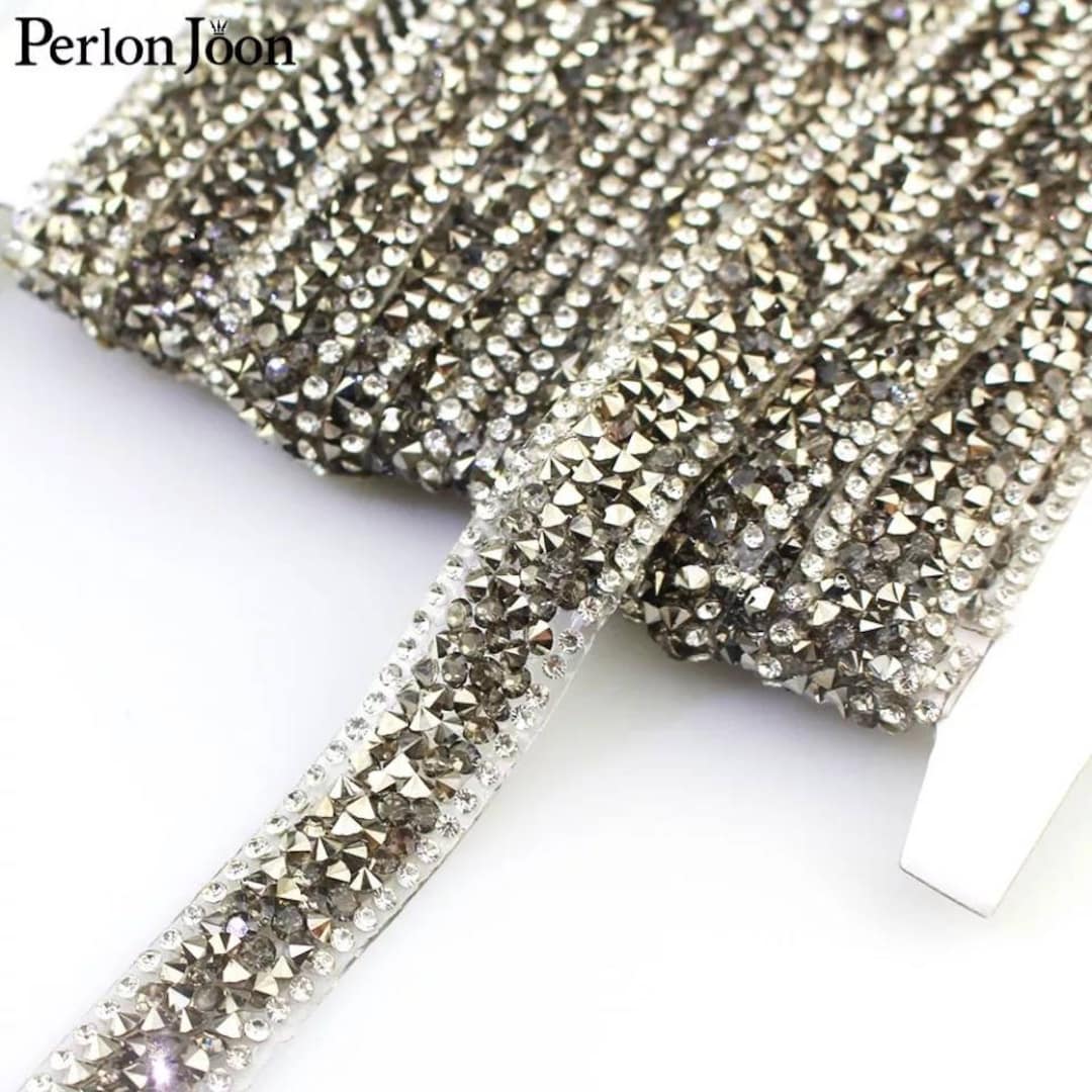 HOT FIX grey 1-6 YARDS rhinestone cluster iron on hotfix applique edge ...
