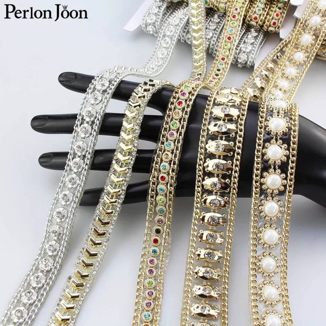 Hot Fix Gold Trim 1-5 YARDS Hotfix Edge Edging Rhinestone Diamante ...