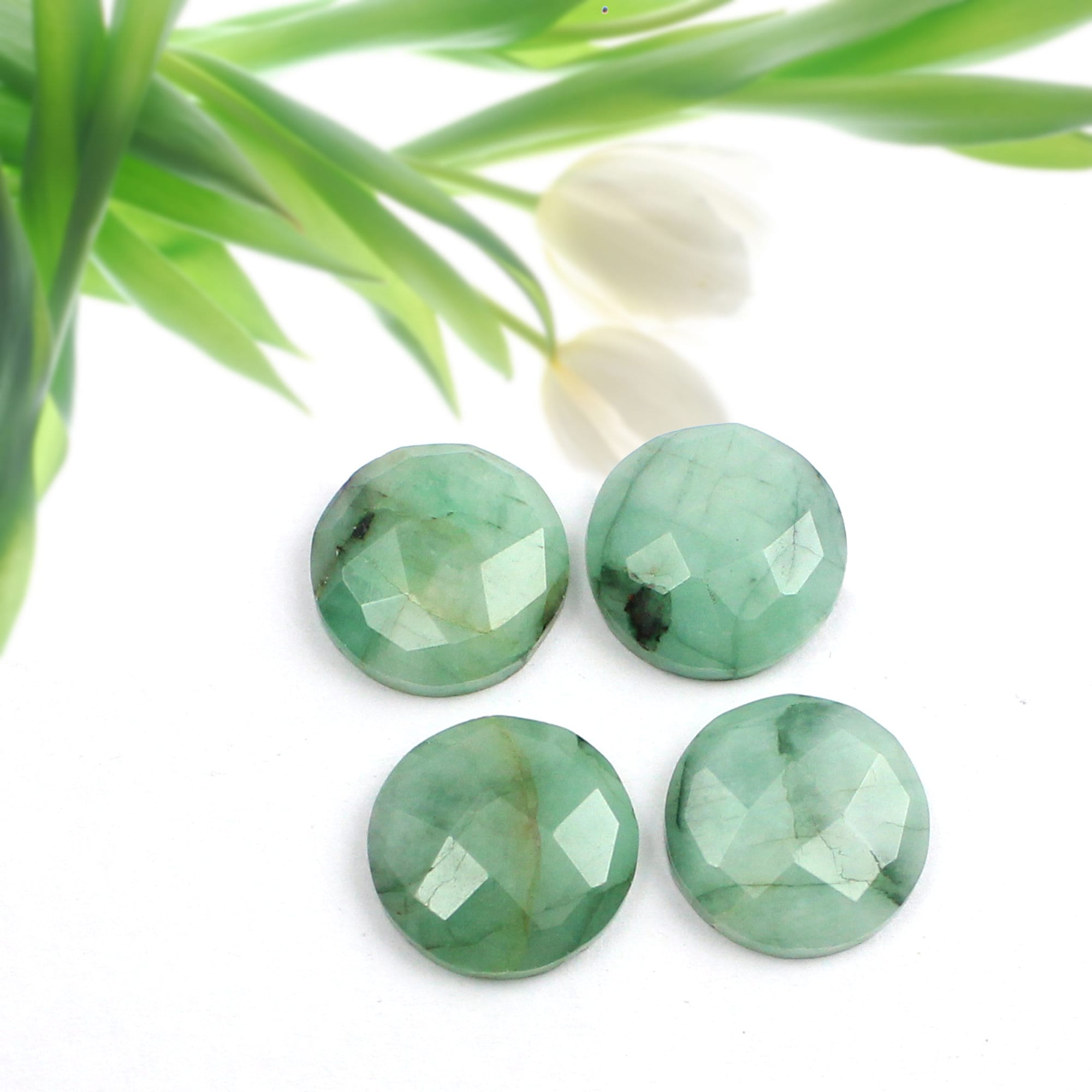 Natural Emerald Precious Gemstone 14 mm Round Cut flat | Etsy