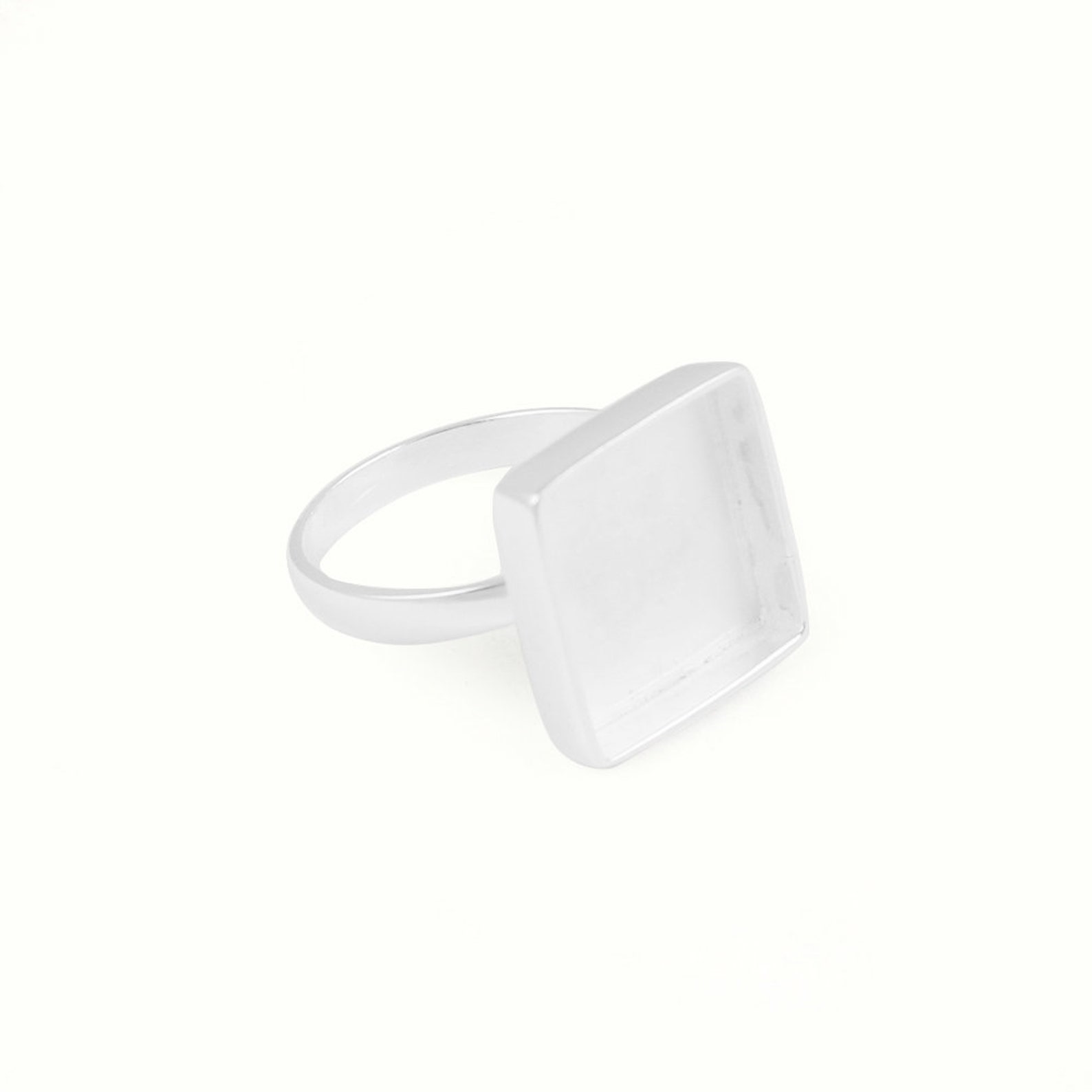 Sterling Silver Square Stone Setting Bezel Cup Ring - Etsy