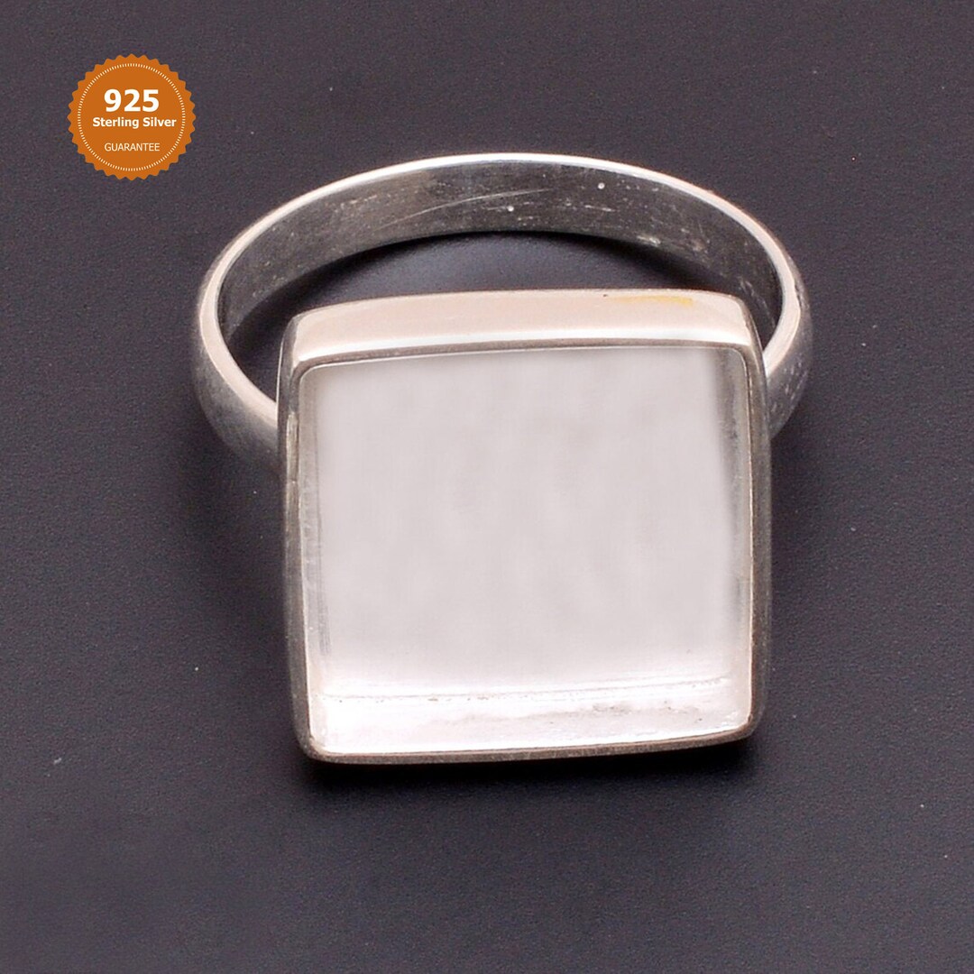 Sterling Silver Square Stone Setting Bezel Cup Ring - Etsy