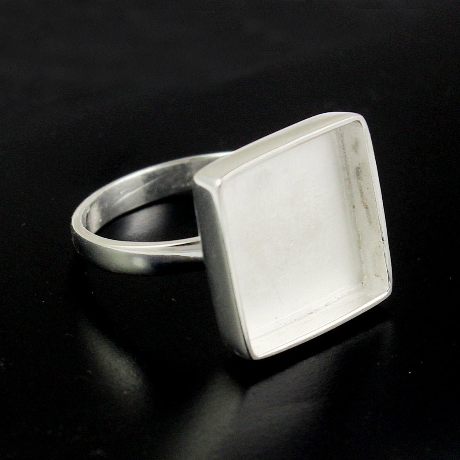 Sterling Silver Square Stone Setting Bezel Cup Ring - Etsy