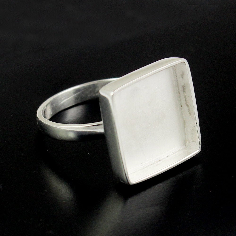 Sterling Silver Square Stone Setting Bezel Cup Ring - Etsy