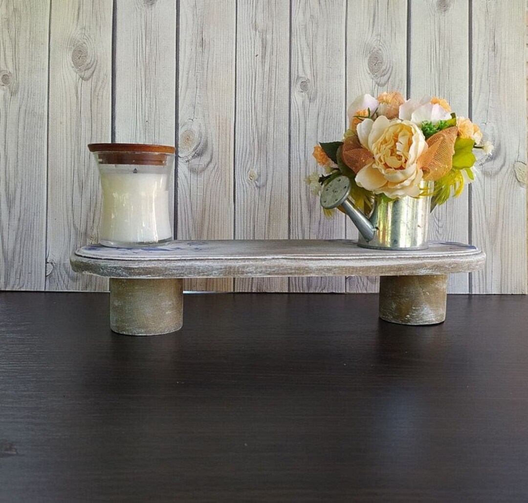 Decorative Oval Riser With Blue Flowers Wooden Riser 14 for Coffee ...