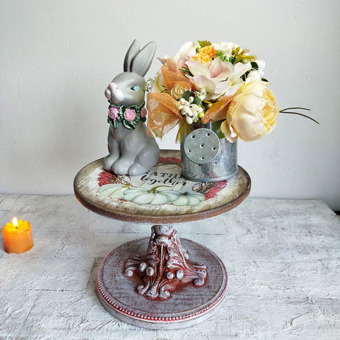 Small Red Cake Stand Round Wooden Cake Stand Decor Decorative Rustic ...