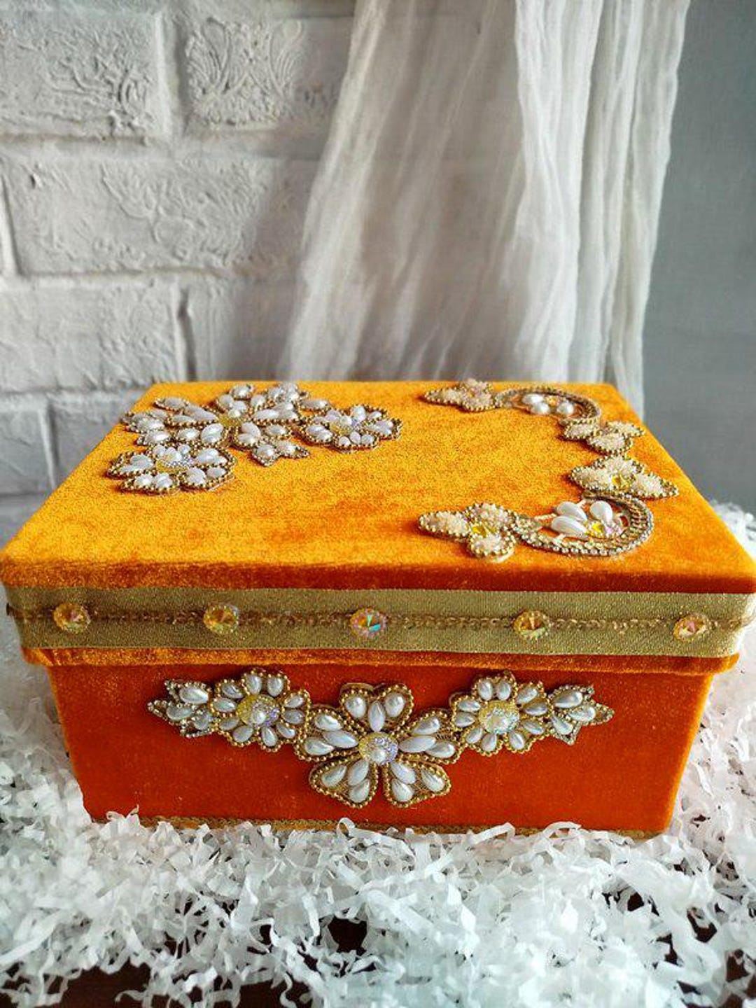 Elegant Orange Velvet Storage Box With Lid Ideal Housewarming Gift ...
