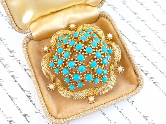 Vintage Sphinx Signed Turquoise Blue Rhinestone Brooch Pin - Etsy