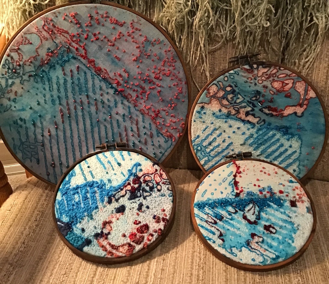 Stitched and Dyed Fiber Art Hoops - Etsy