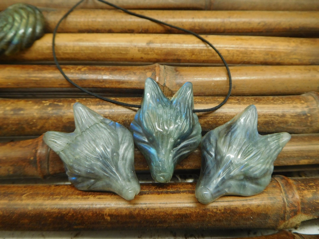 Labradorite Fox. Natural Carving. Fox Head Pendant. Carve Pendant ...