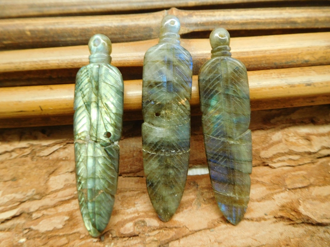 Carve Crystal Feather Pendant. Labradorite Carved Feather. Gemstone ...