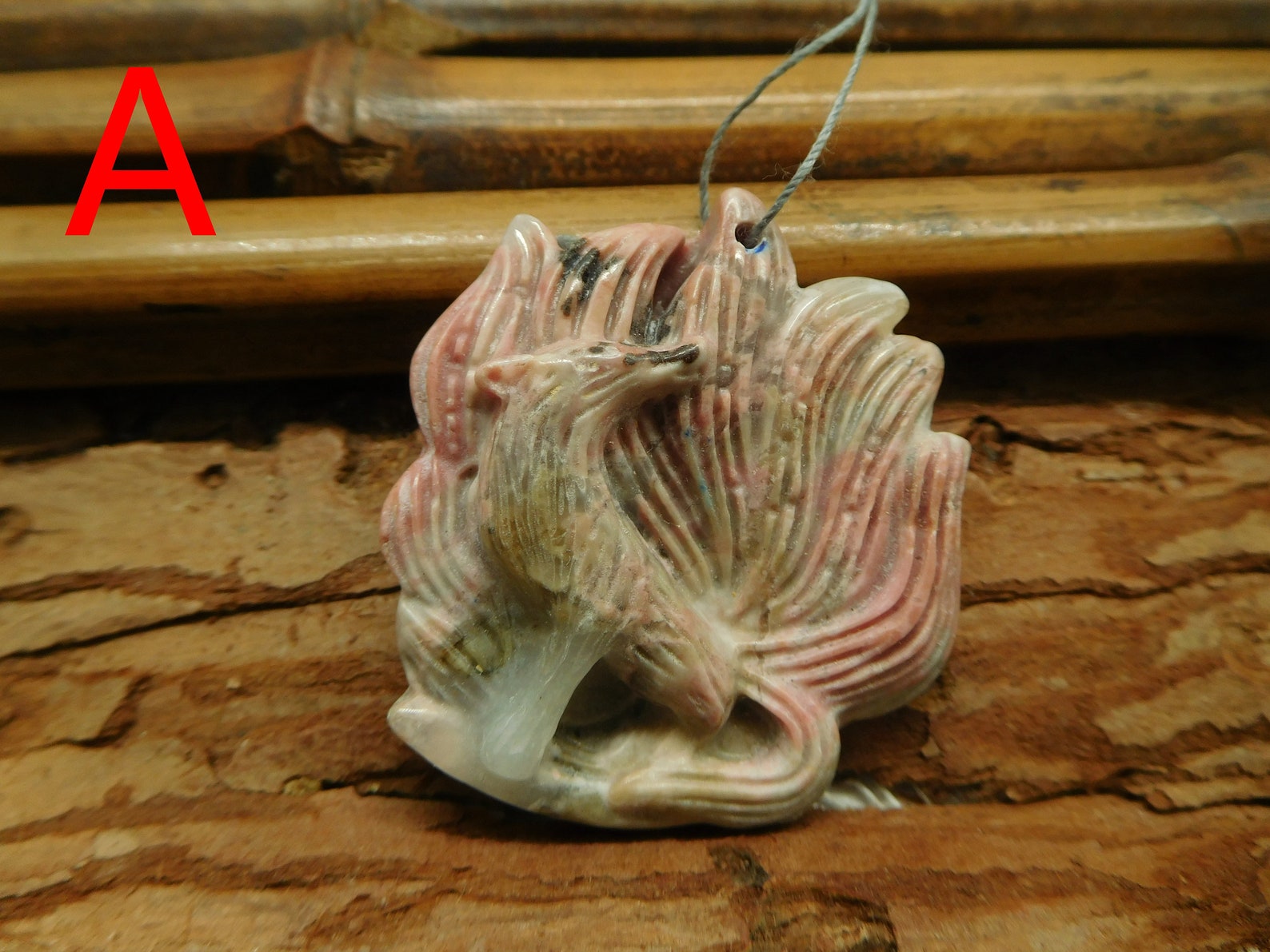 Rhodonite Carved Gumiho. Fox Bead. Natural Stone Carving. Gift for Kid ...