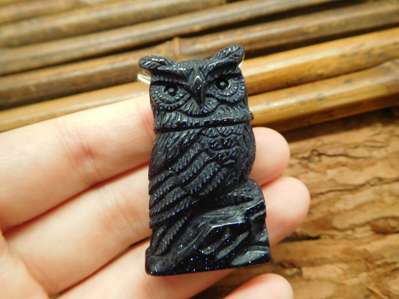 Blue Sand Sun Sitara Owl. Owl Pendant. Gemstone Carving. Owl | Etsy