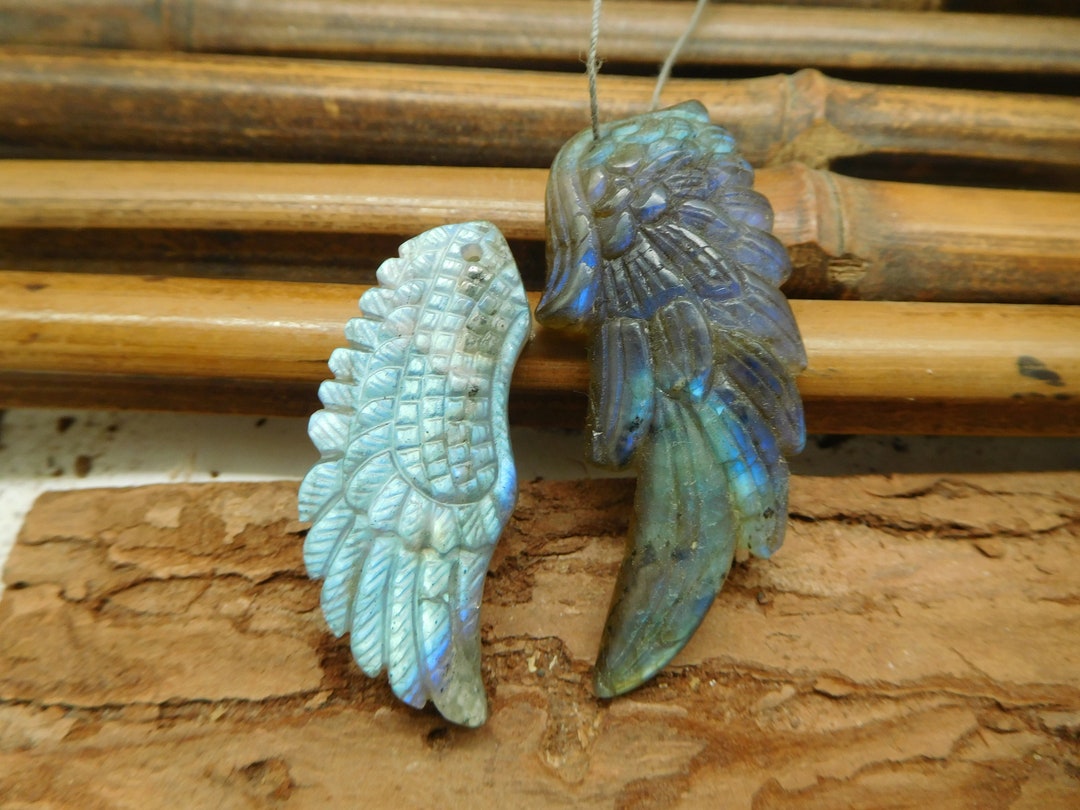 Hand Carved Angel Wing Flashy Pendant. Carved Labradorite Wing ...