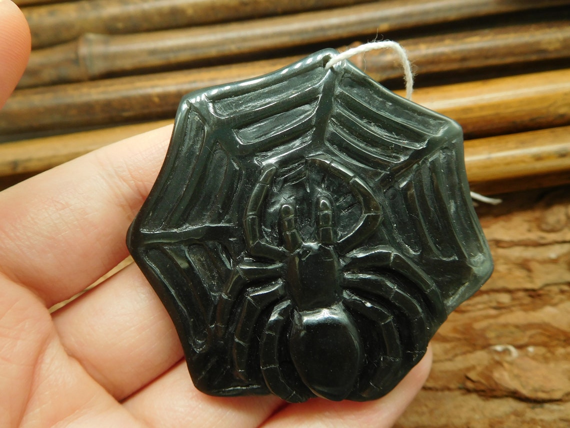 Obsidian Gemstone Carving Spider Pendant. Black Wild Animal | Etsy